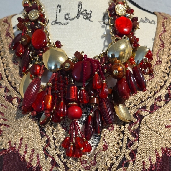 Jewelry | Elegant Red And Gold Statement Necklace | Poshmark